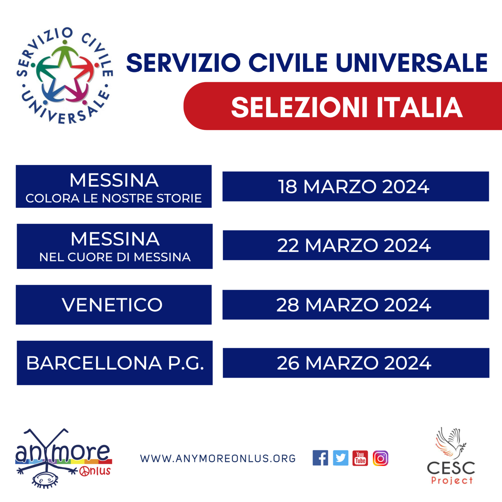 Servizio Civile Universale, convocazioni delle selezioni - Anymore Onlus